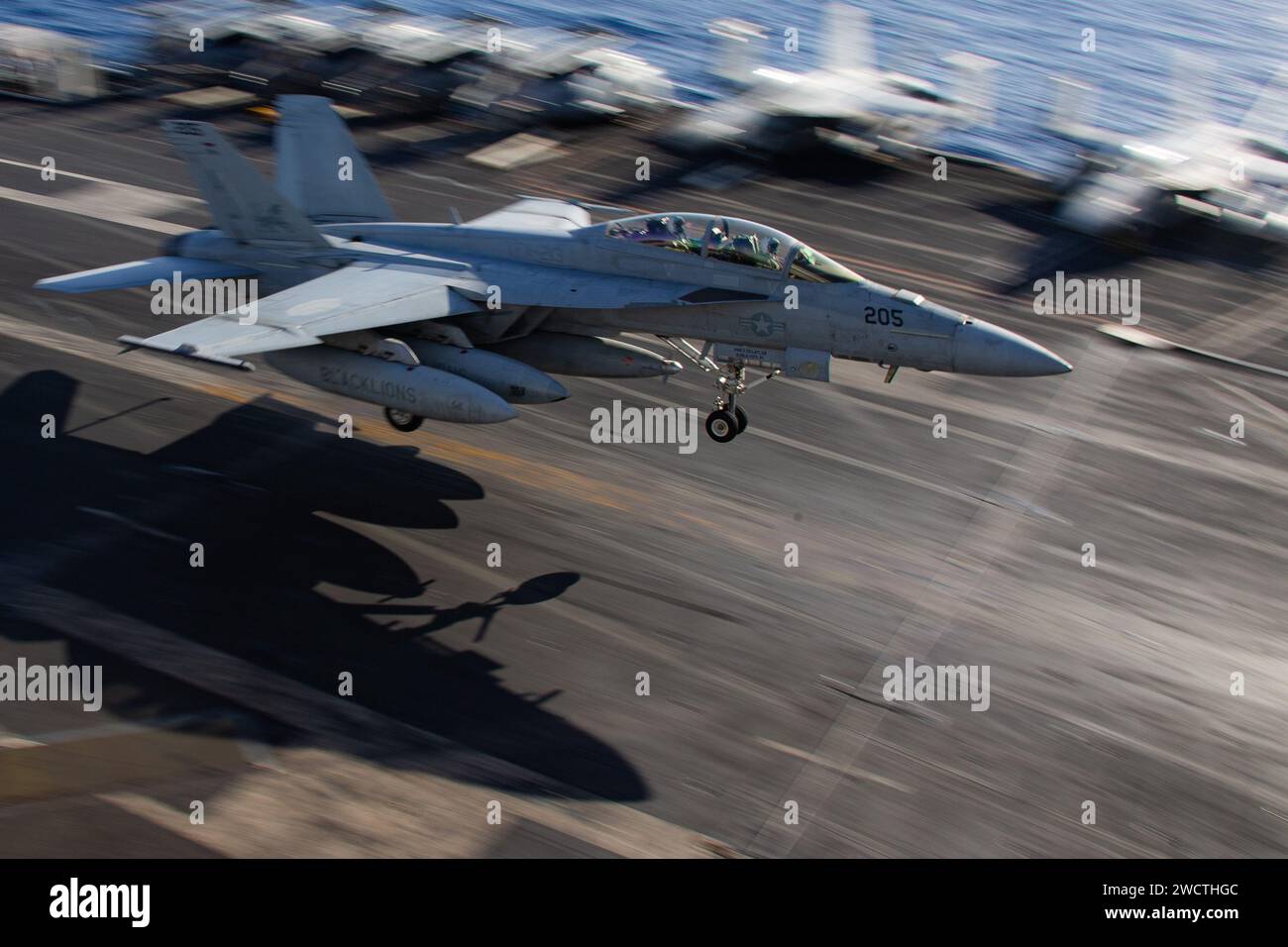 A F/A-18F Super Hornet lands on the flight deck USS Gerald R. Ford ...