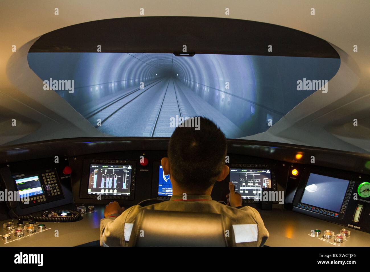 An Electric Multiple Unit (EMU) machinist trainees trying the high ...
