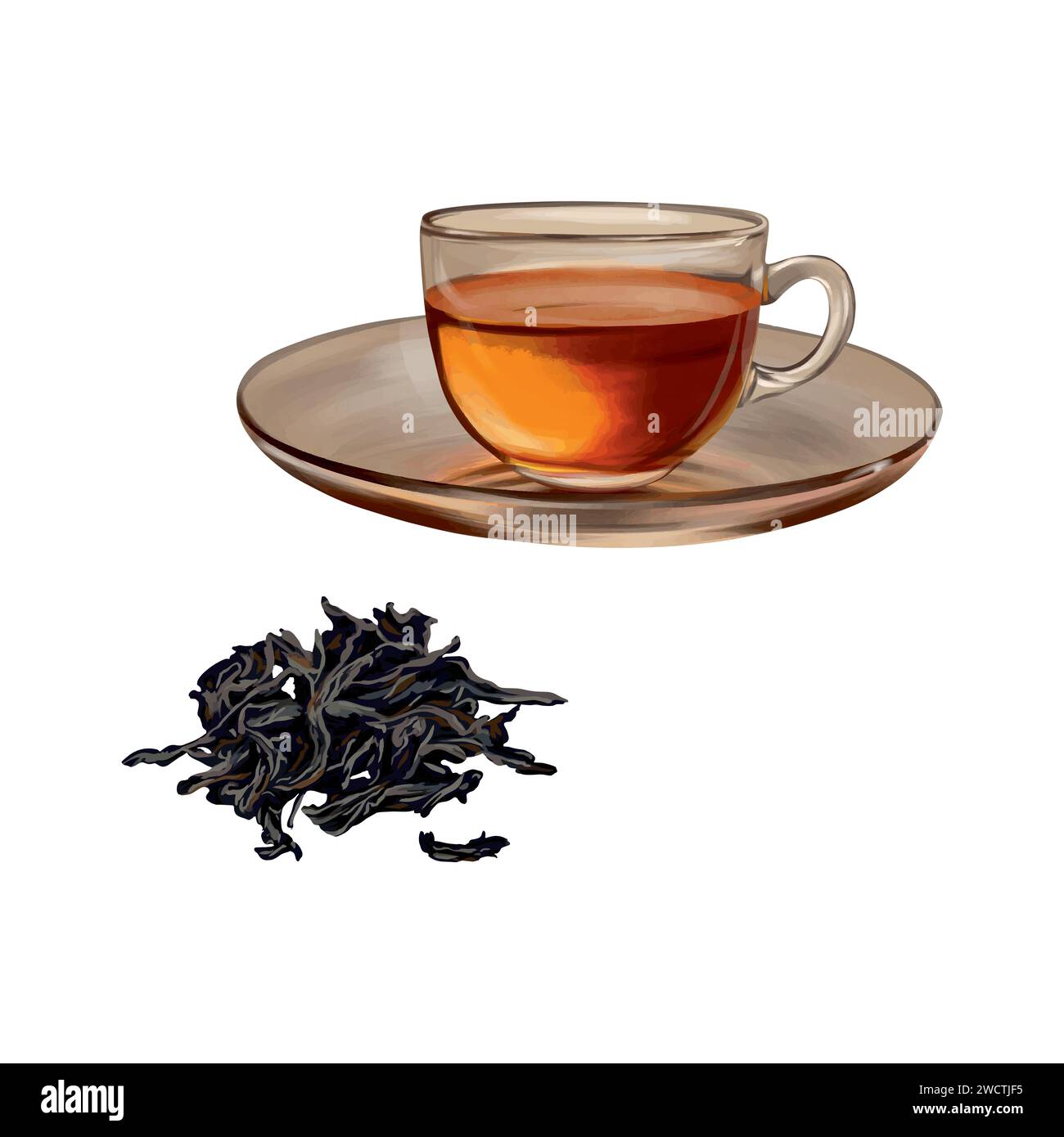 Cup of tea, dried tea leaves. Vector illustration in graphic style ...
