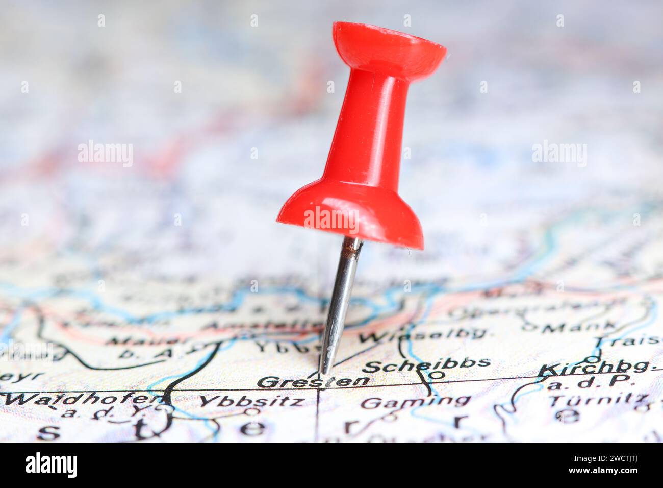 Gresten, Austria pin on map Stock Photo - Alamy