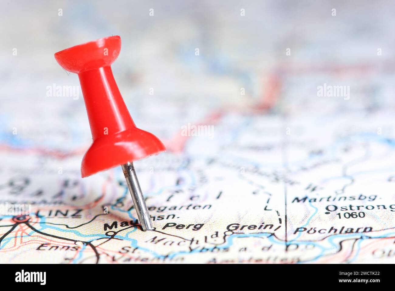 Perg, Austria pin on map Stock Photo - Alamy