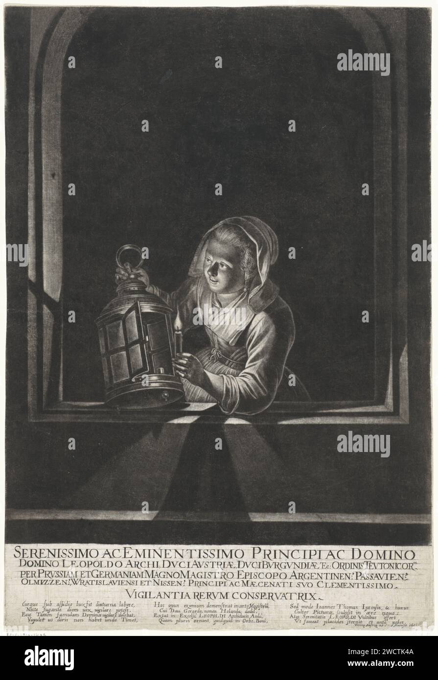 Girl with Lantarn, Jan Thomas, After Gerard Dou, 1661 print A girl puts ...