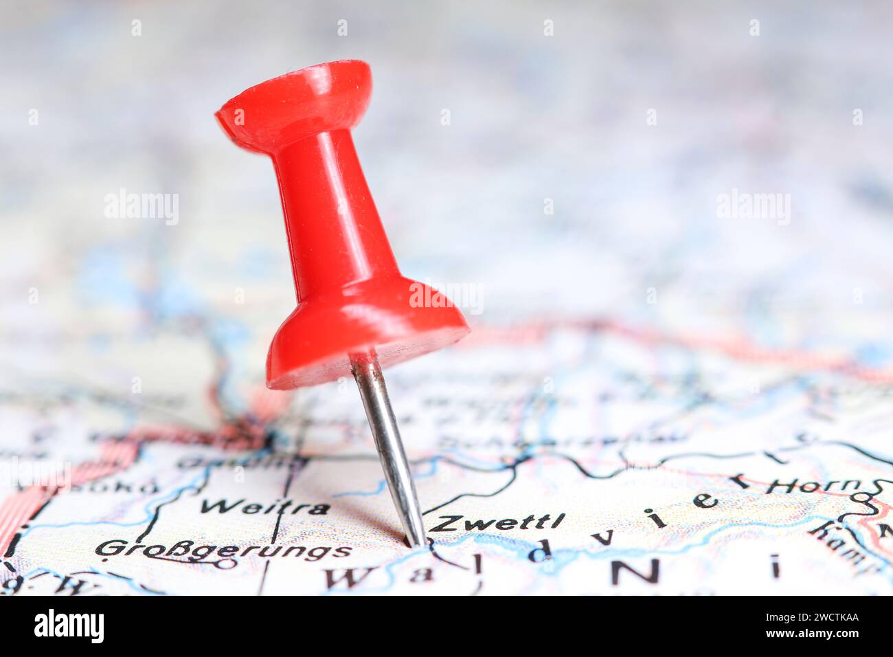 Zwettl, Austria pin on map Stock Photo - Alamy