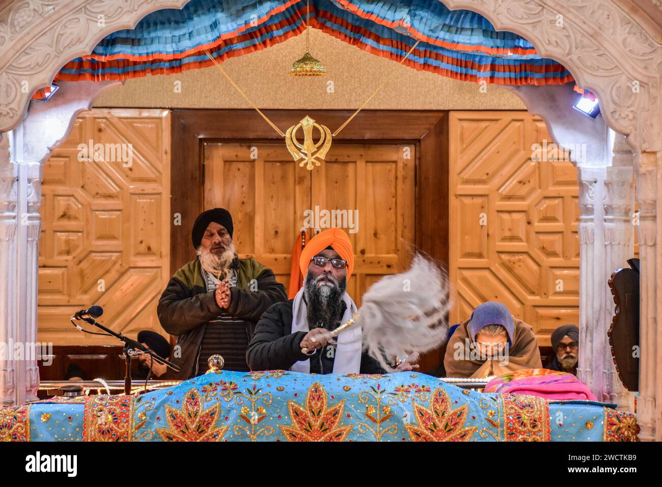Srinagar, India. 17th Jan, 2024. Sikh devotees pray on the occasion of the 357th birth ...