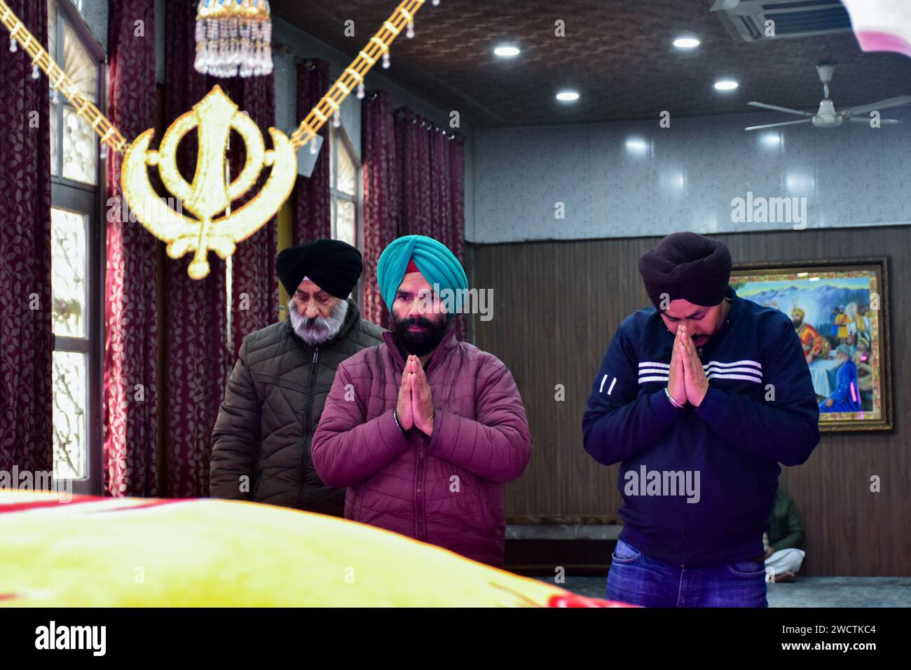 Srinagar, India. 17th Jan, 2024. Sikh devotees pray on the occasion of the 357th birth ...