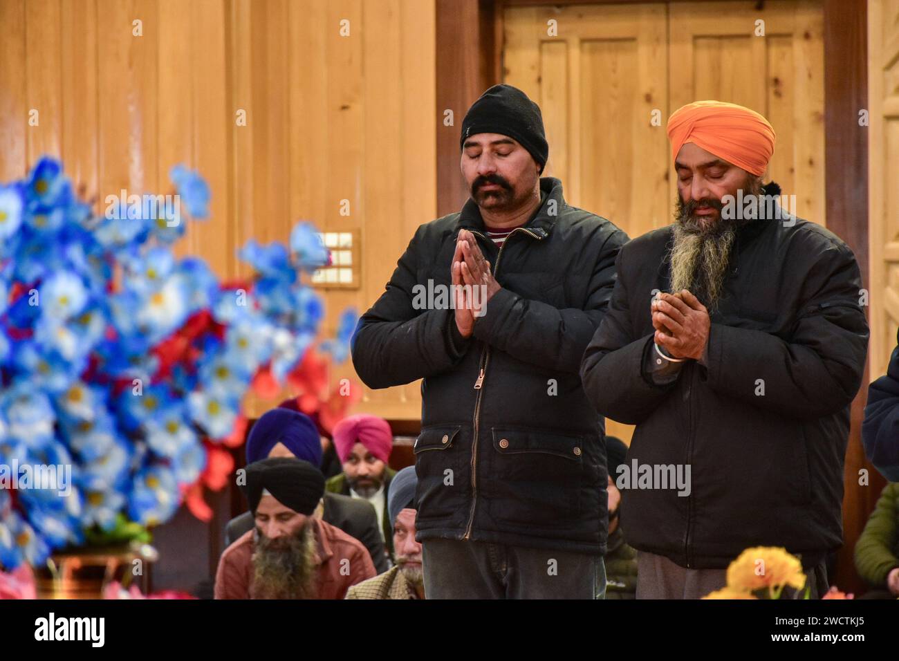 Srinagar, India. 17th Jan, 2024. Sikh devotees pray on the occasion of the 357th birth ...