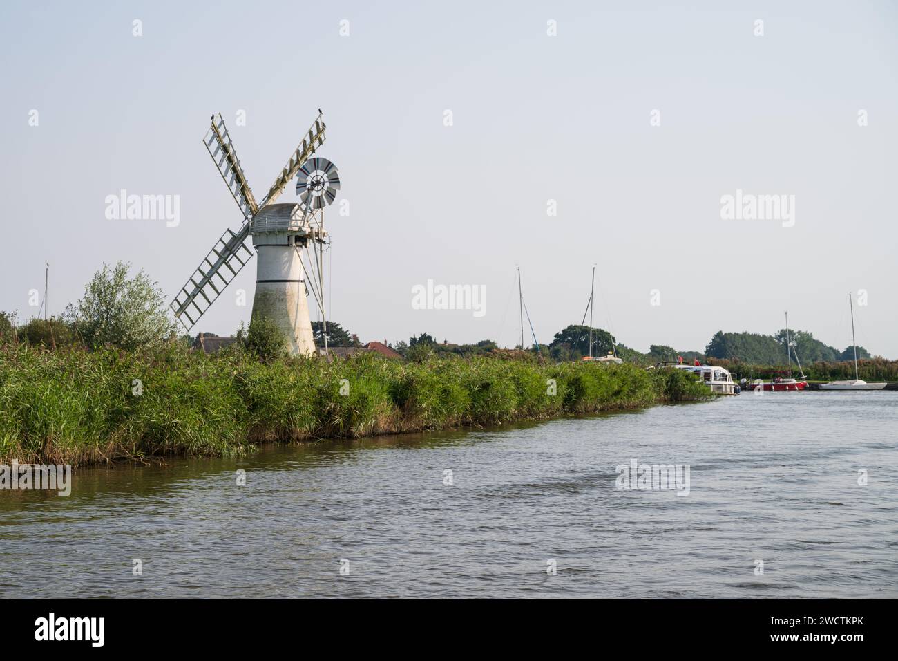 Thurne mill from the river Thurne on the Norfolk Broads September, 2023 ...