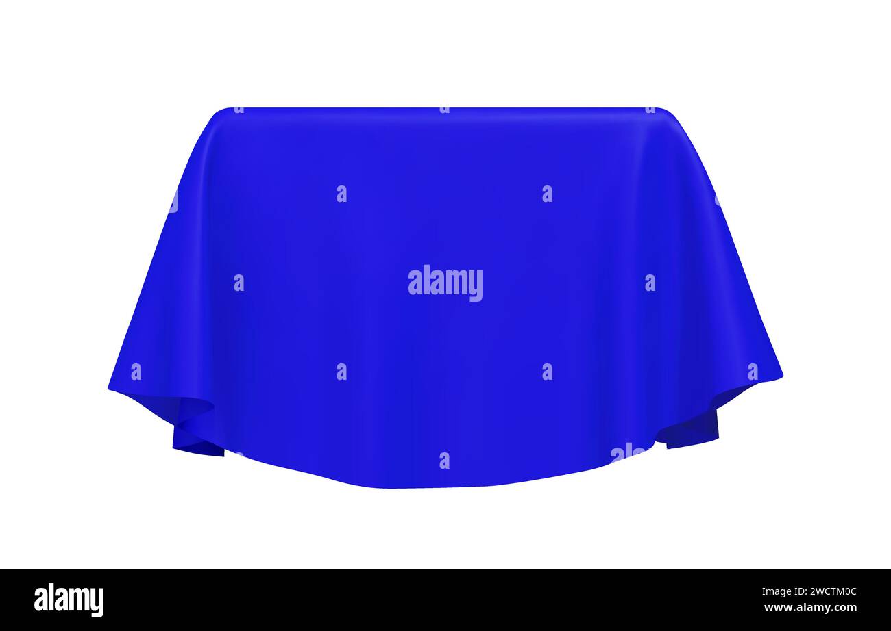 Blue fabric covering a cube or rectangular shape, isolated on white ...