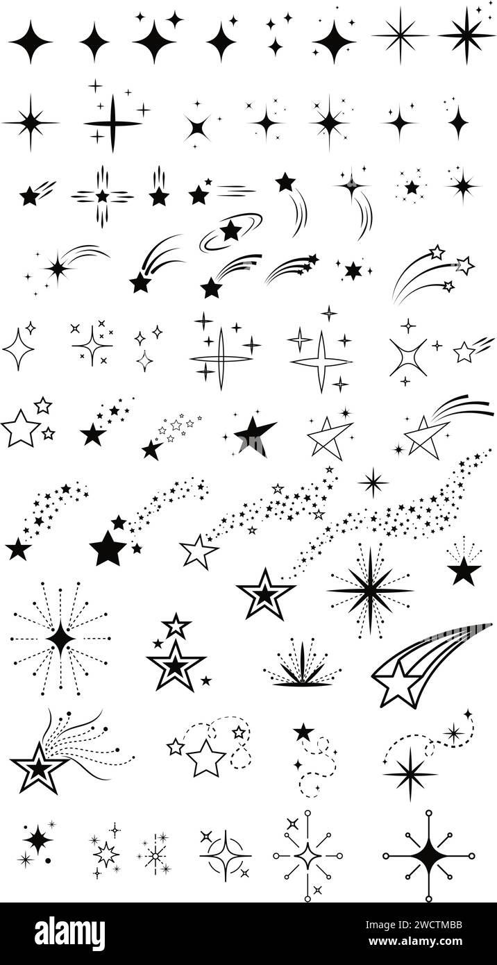 Retro sparkles and stars icons collection. Bundle set of star shapes ...