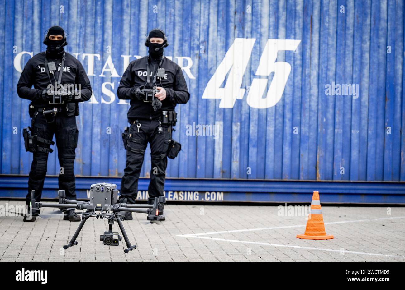 ROTTERDAM - A special team with a drone during a demonstration of ...