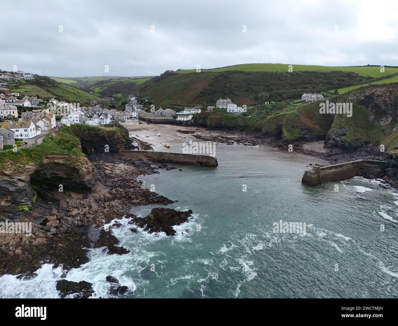 Port Isaac Cornwall UK drone , aerial , view from air Stock Photo - Alamy