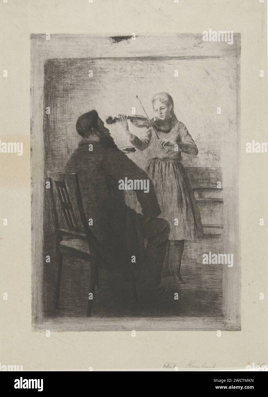 Violin -playing girl and a man, Bramine Hubrecht, 1870 - 1910 print On ...