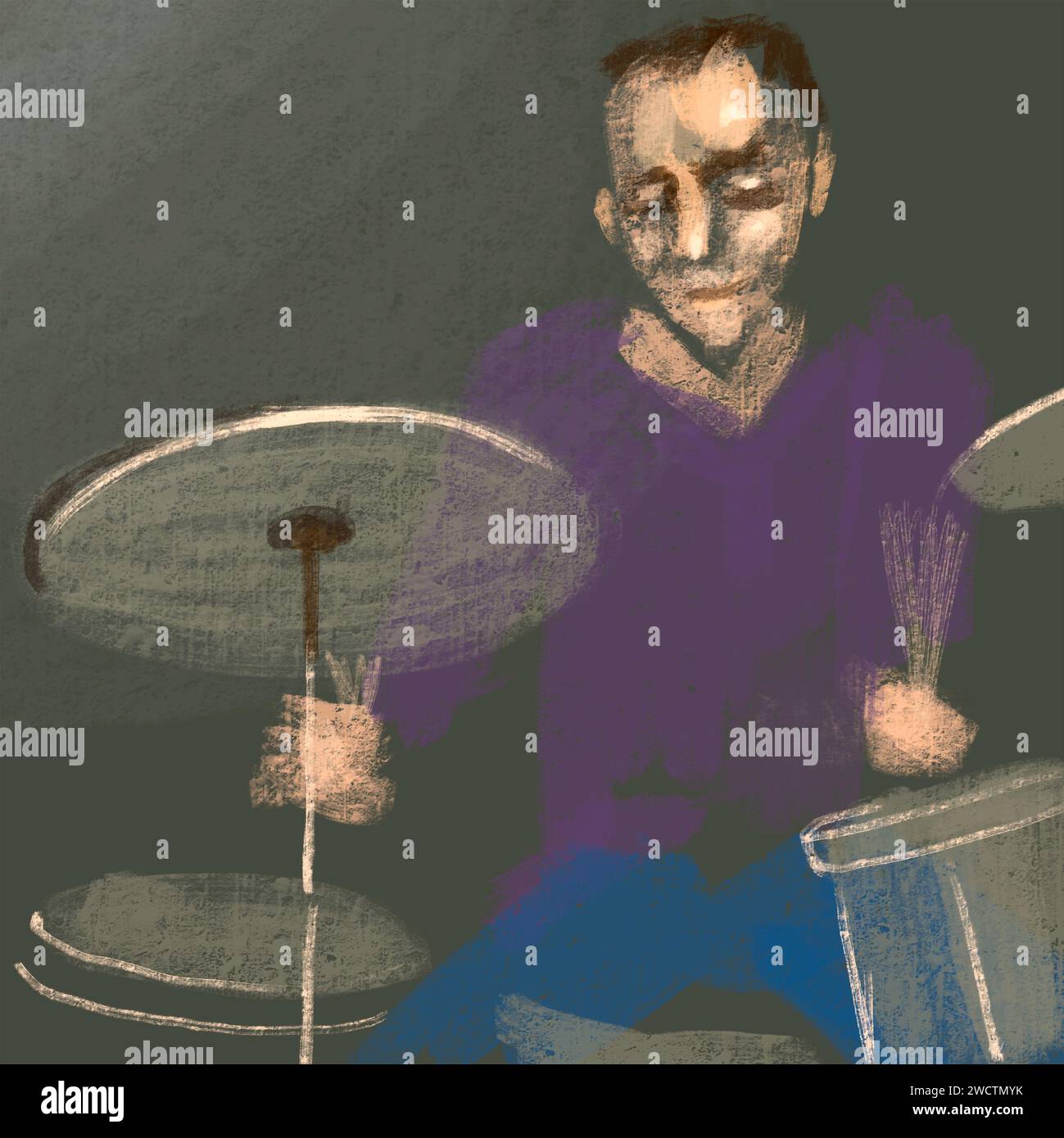 Musician with drums. Rock drummer player illustration sketch style ...