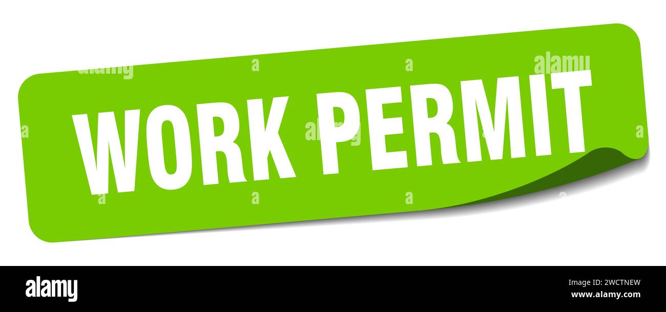 work permit sticker. work permit rectangular label isolated on white ...