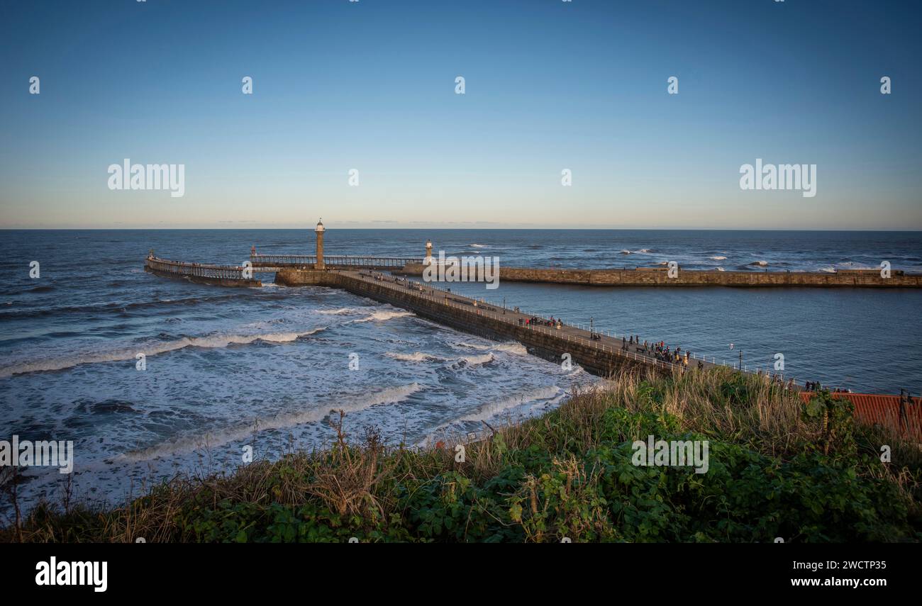 The harbour entrance viewed from the West Cliff of Whitby, North ...
