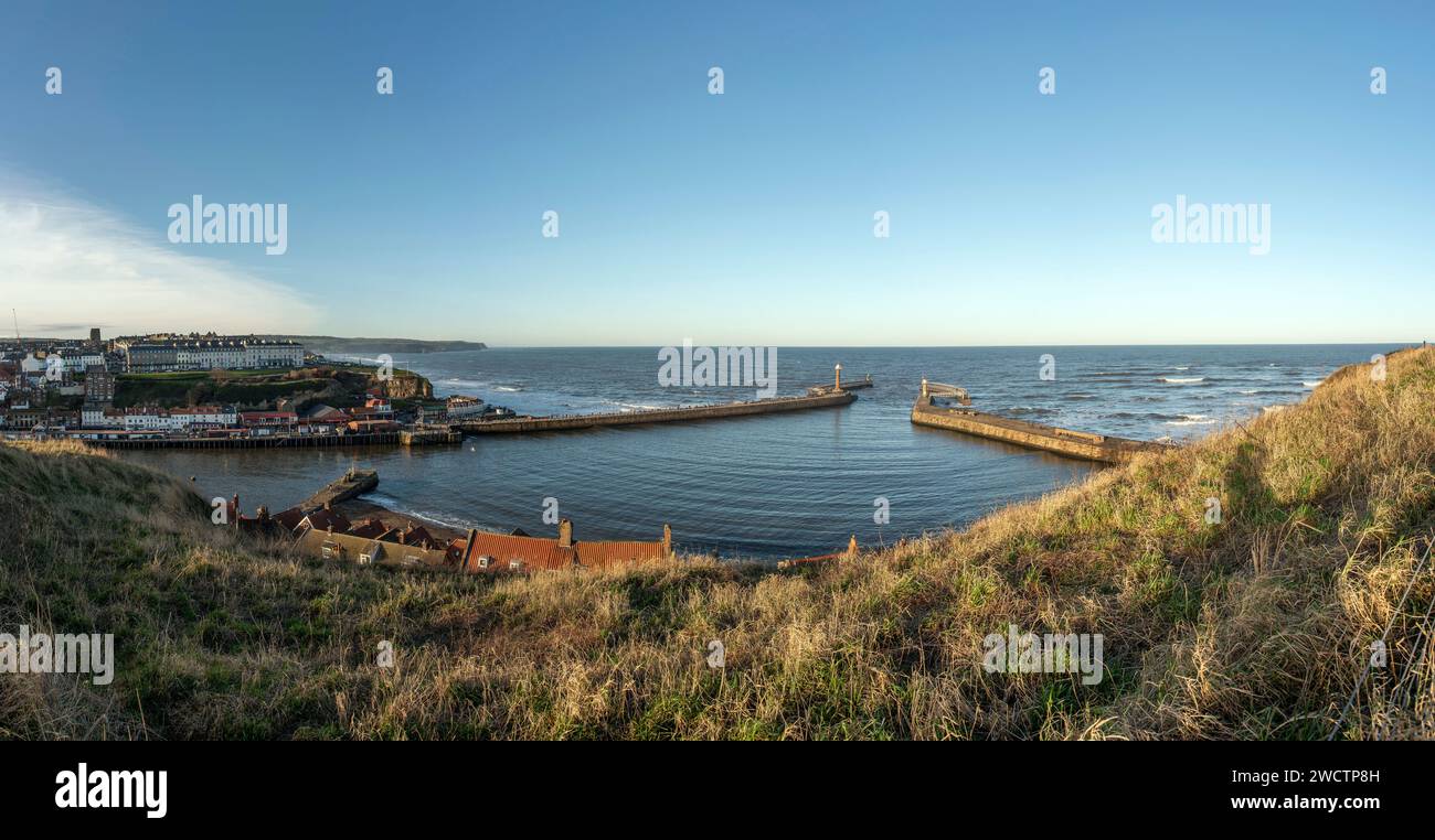 The harbour entrance viewed from the West Cliff of Whitby, North ...