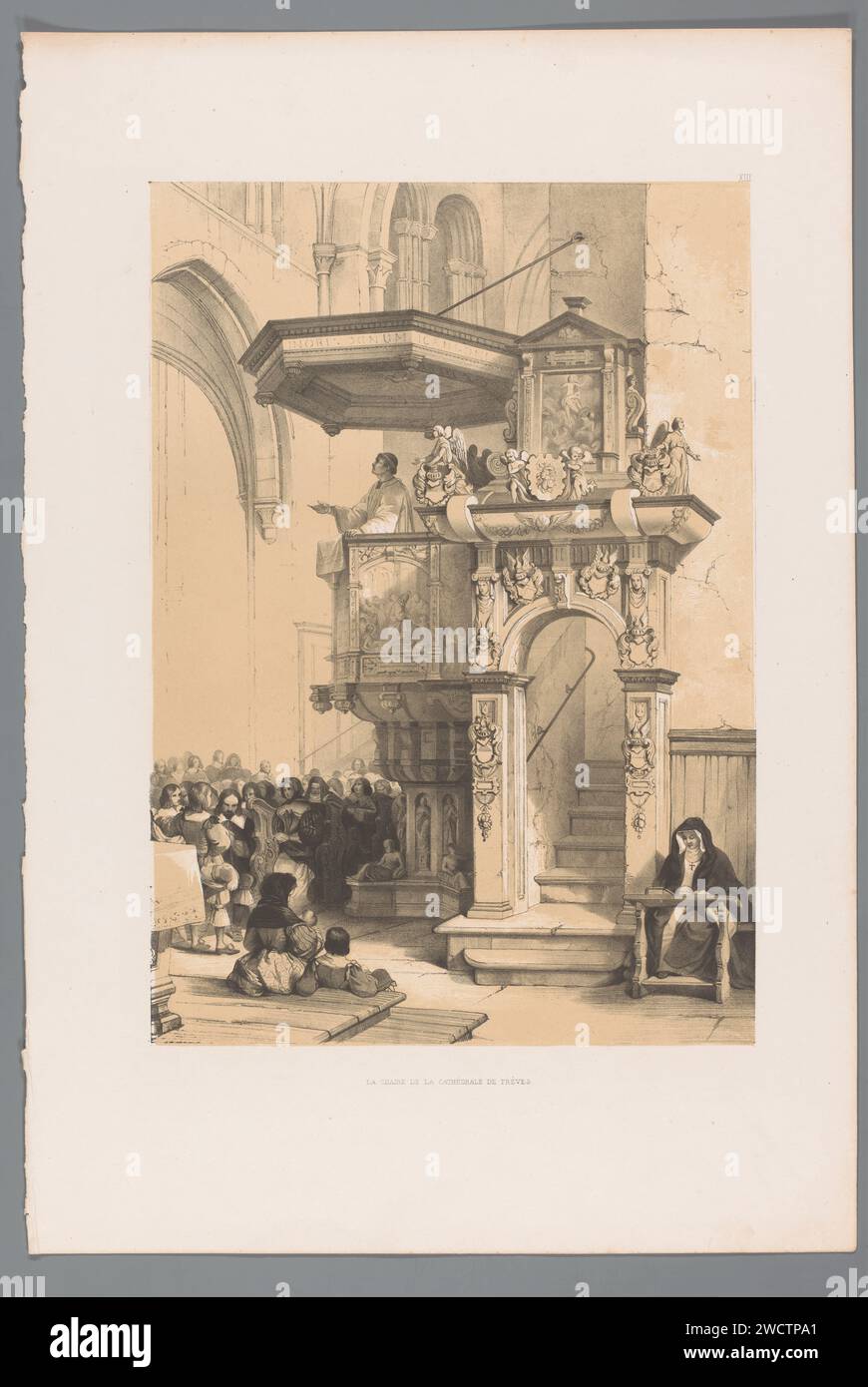 Priest appeals to a crowd from the pulpit in the Dom van Trier, Louis ...