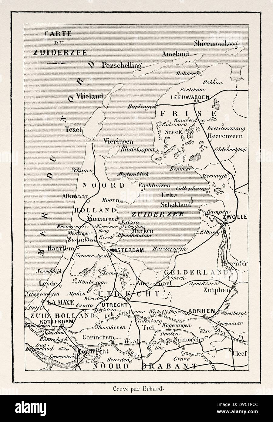 Old map of the Zuyder Zee. The Zuiderzee was a shallow bay of the North ...