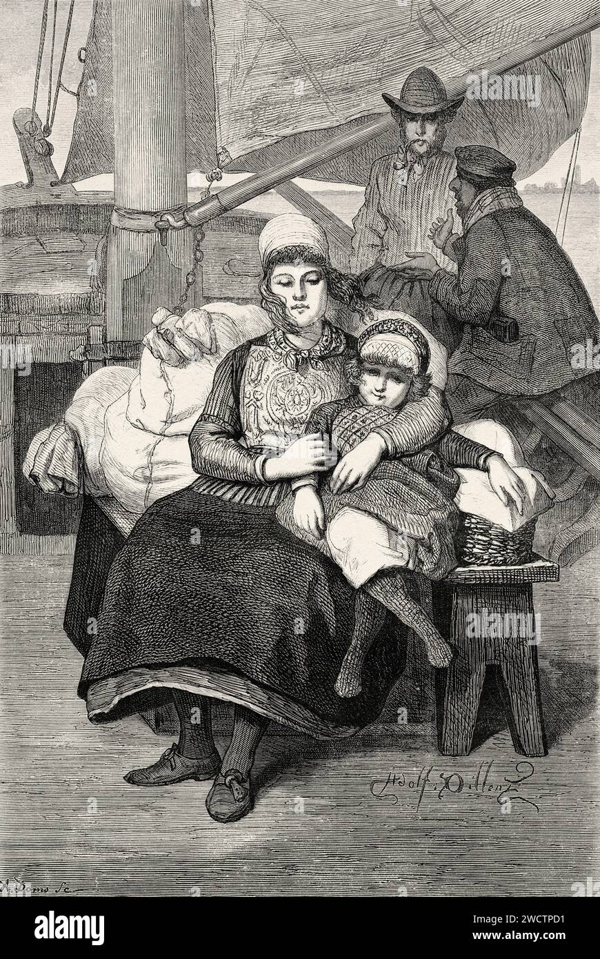 Inhabitants of Marken on a passenger ship from Monnickendam. Zuiderzee ...
