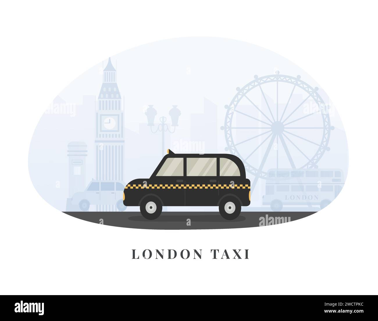 Concept of London taxi cab with blue skyline background. Banner design ...