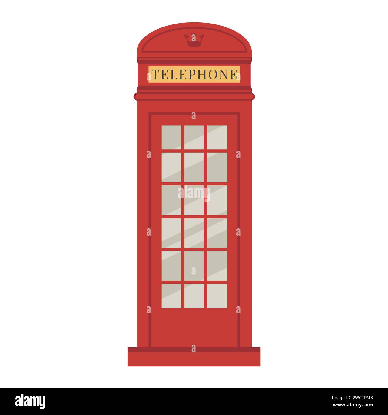 London phone booth. Red historic British telephone box. Flat cartoon ...
