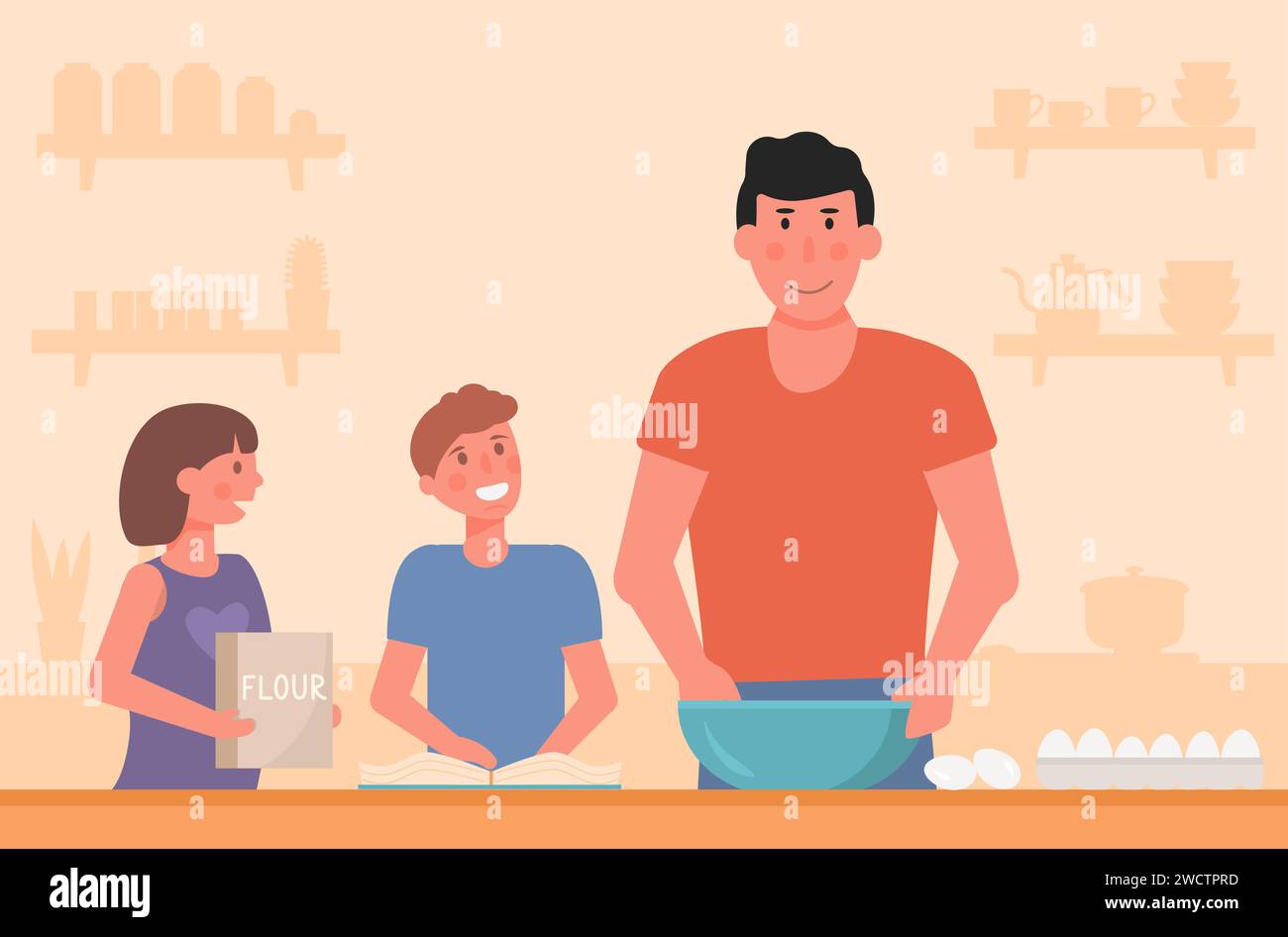 Concept of cooking together with kids. Father baking with son and ...