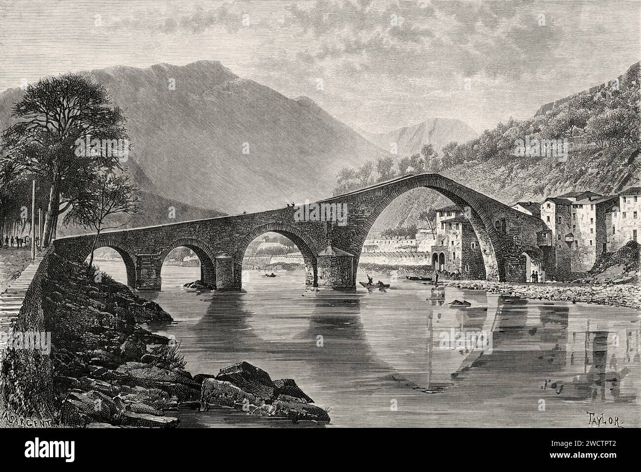 Ponte della Maddalena across the Serchio river, Lucca. Tuscany, Central ...