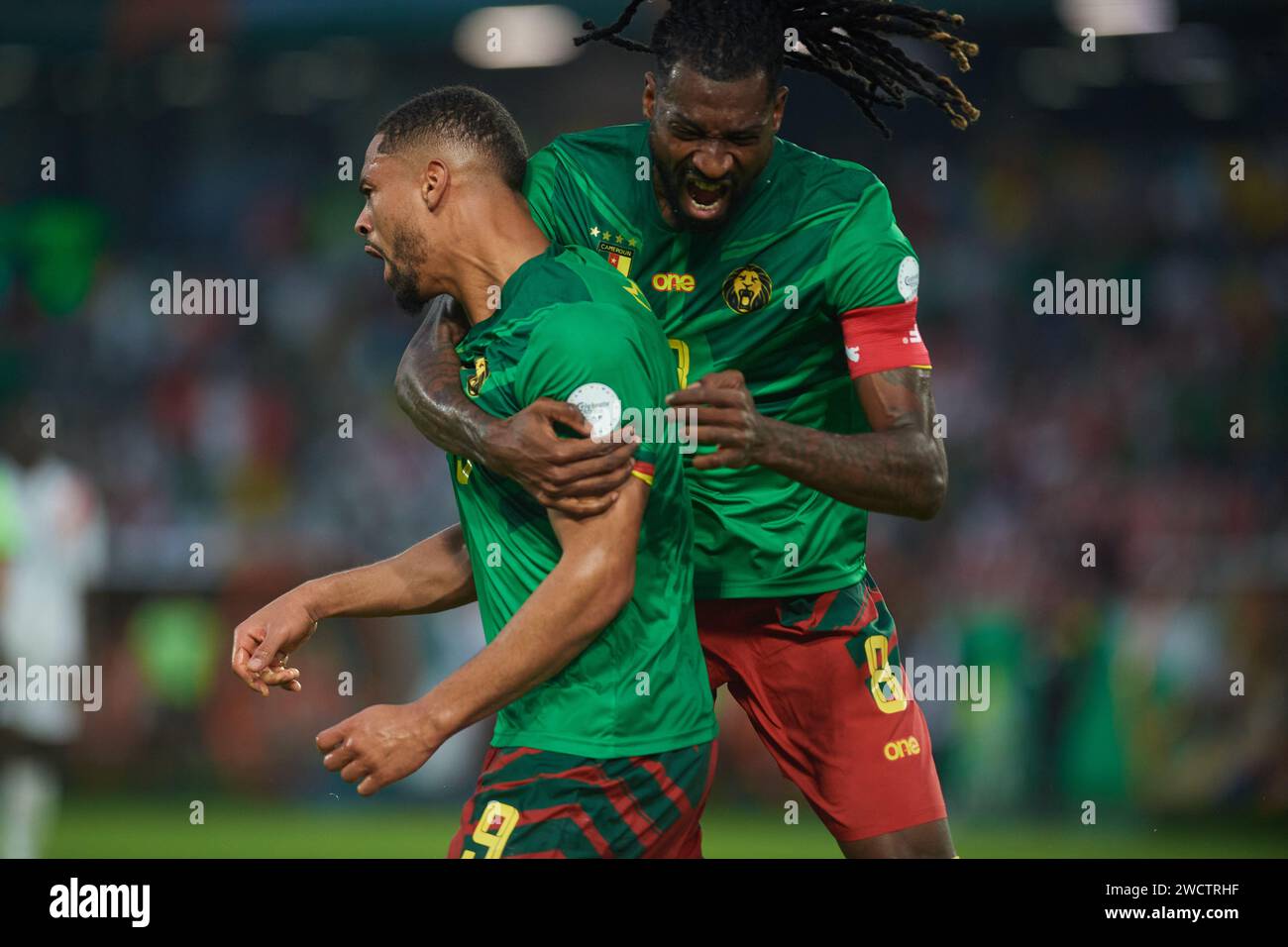 Frank Magri and Zambo Anguissa celebrate Franck Magri's goal Stock ...
