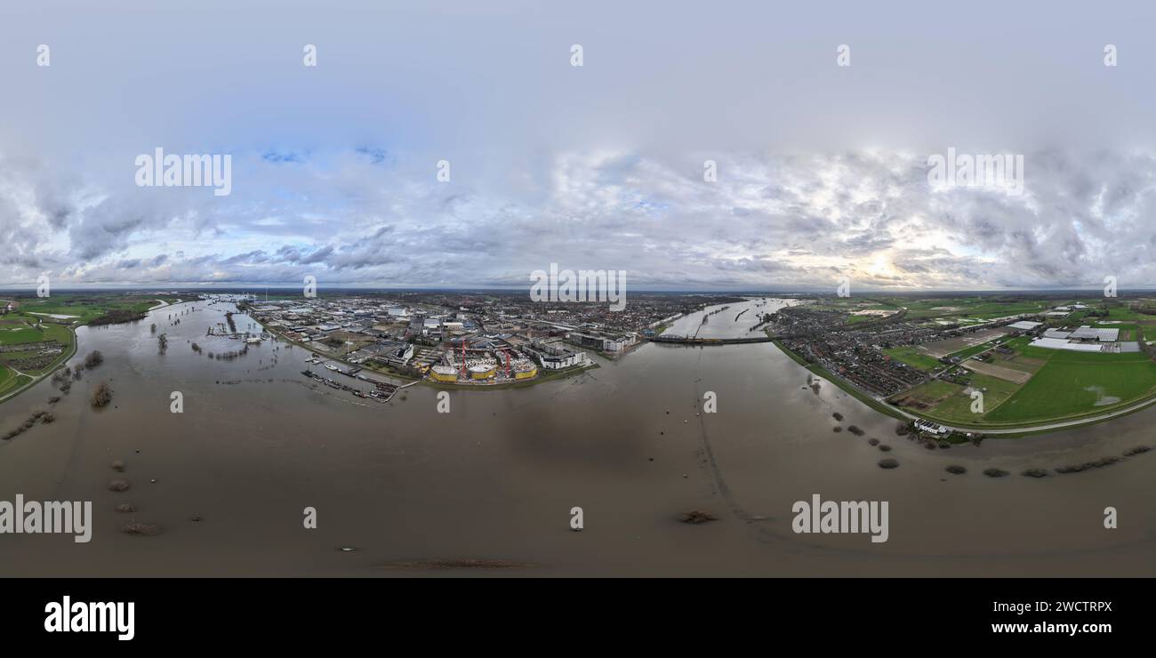 Overflow and high water, river Ijssel overflowing because of excessive ...
