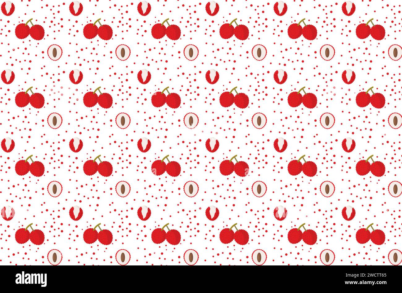 Lychee seamless pattern. Exotic fruit litchi. Vector flat on white ...
