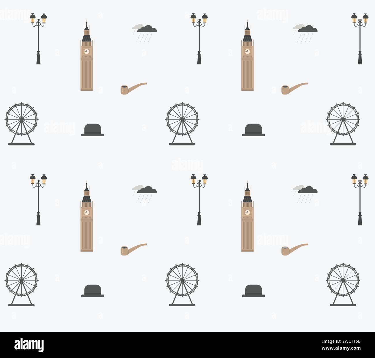 Seamless pattern of London United Kingdom tourist attractions in grey ... Seamless pattern of London United Kingdom tourist attractions in grey ...