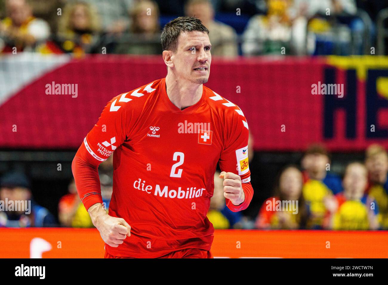 Berlin, Deutschland. 16th Jan, 2024. Jubel nach Tor Andy Schmid (Schweiz, #02) GER ...