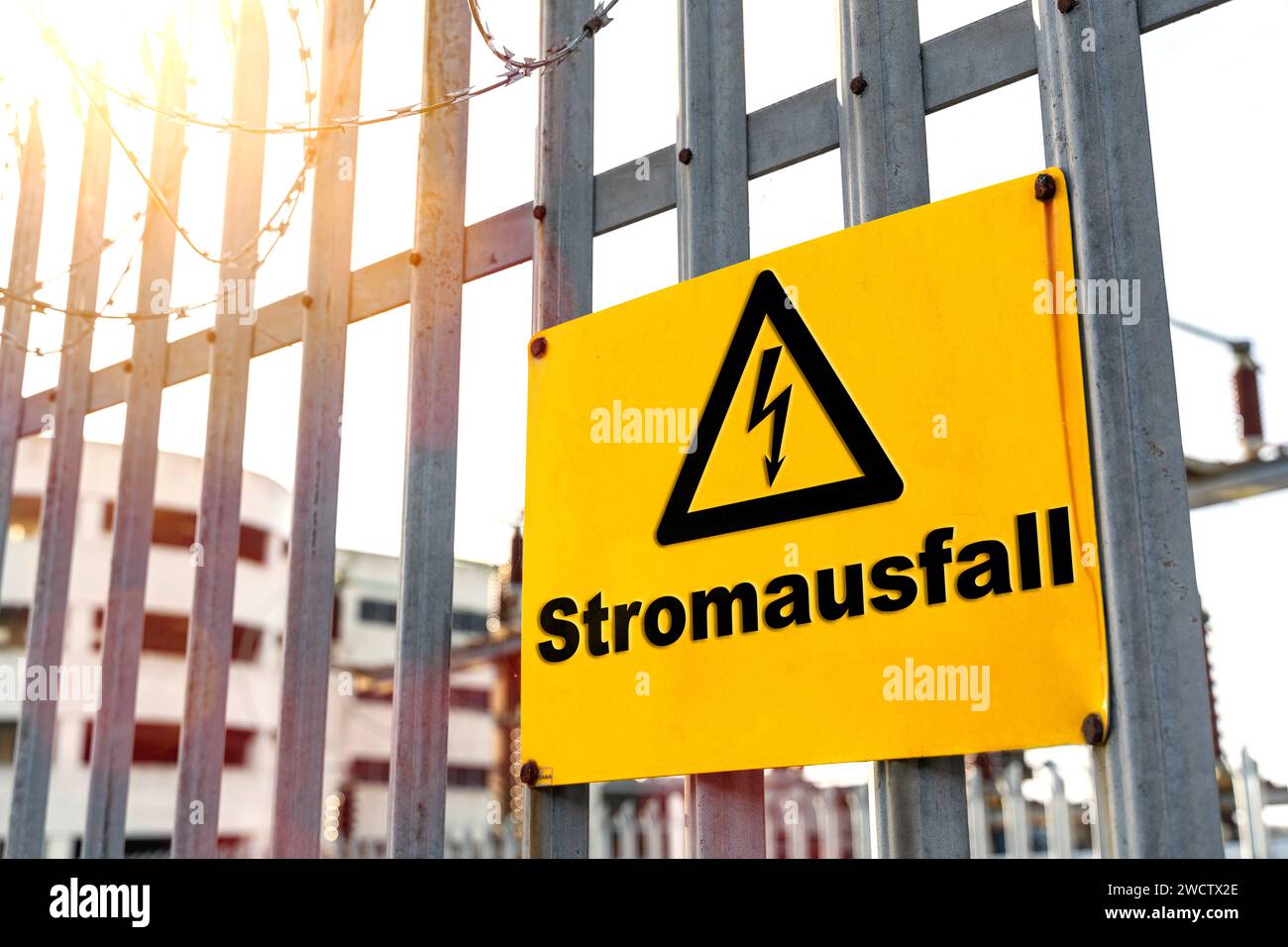 January 16, 2024: Power failure sign on a fence of a substation ...