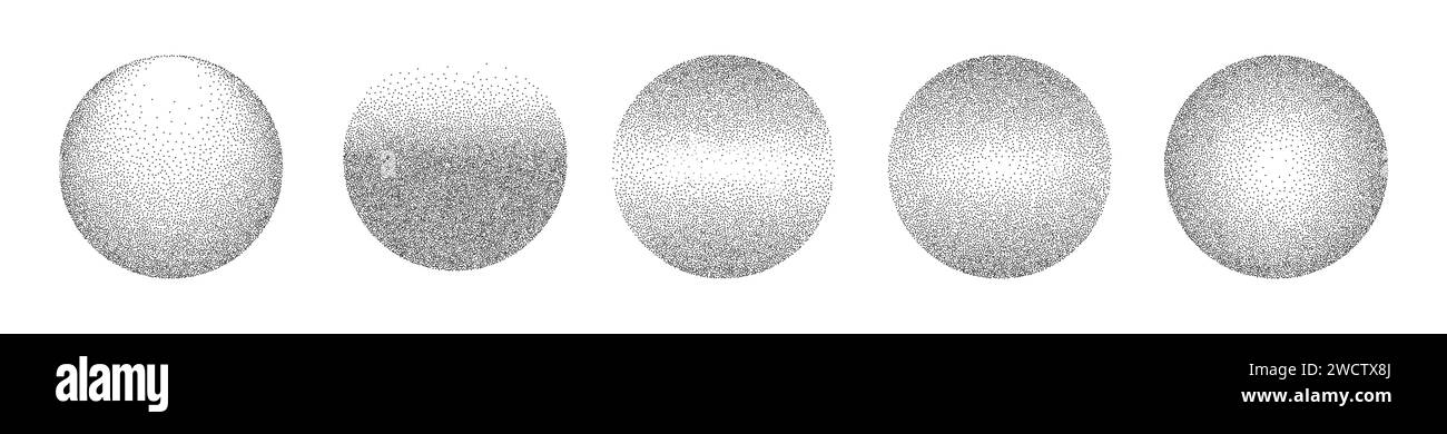 Gradient noise circles made of grains. Halftone round pattern of dotted ...