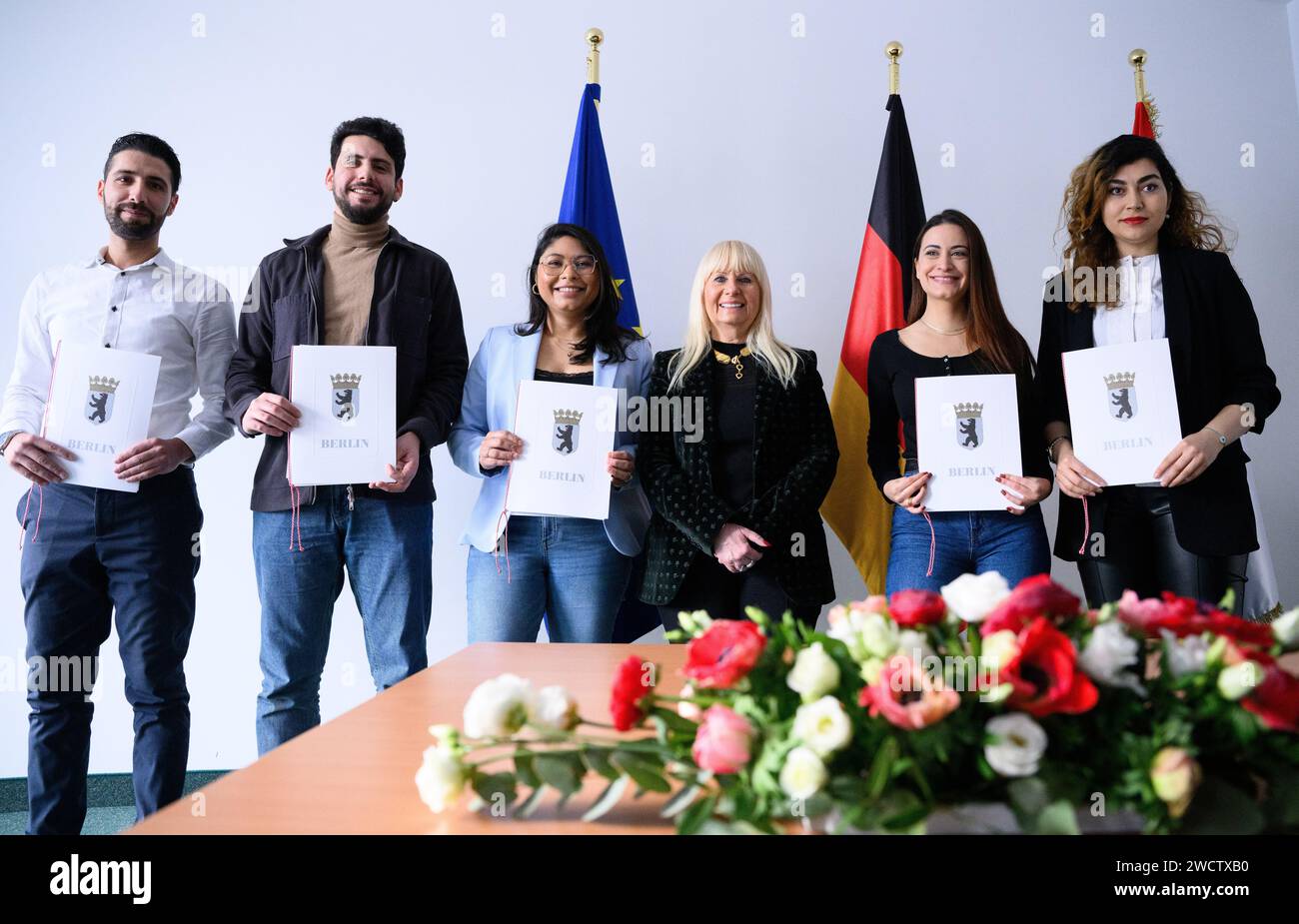 17 January 2024, Berlin: Iris Spranger (3rd from left)r, SPD), Berlin ...
