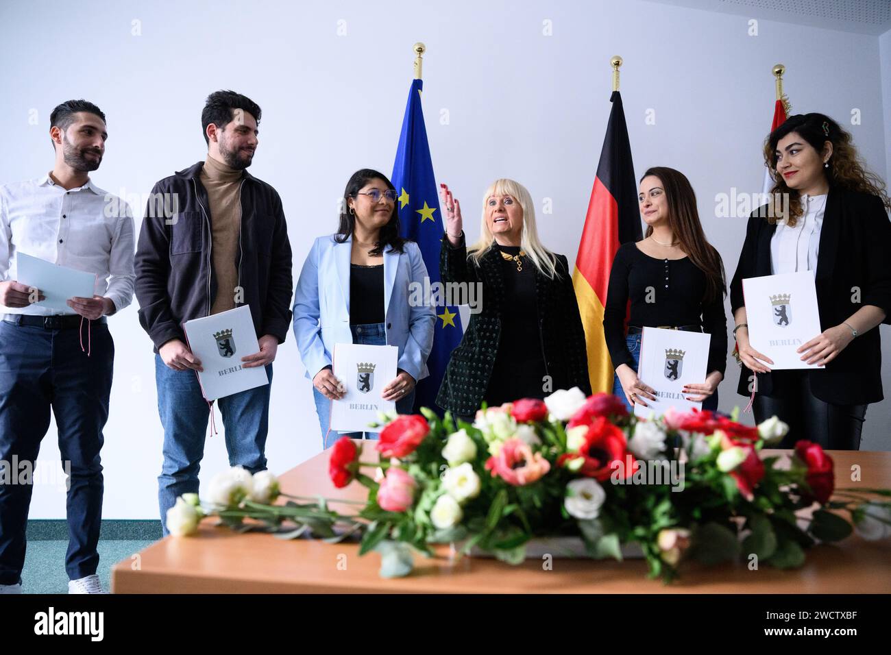17 January 2024, Berlin: Iris Spranger (3rd from left)r, SPD), Berlin ...