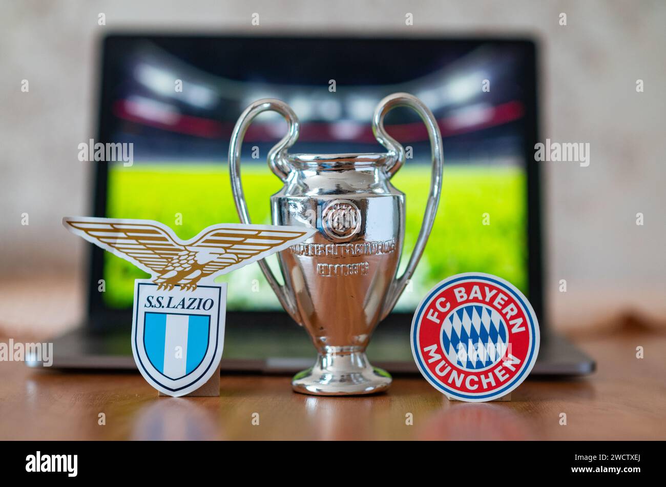 January 3, 2024, London, United Kingdom. The emblems of the football ...