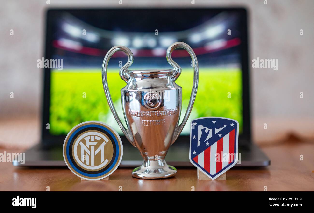 January 3, 2024, London, United Kingdom. The emblems of the football ...