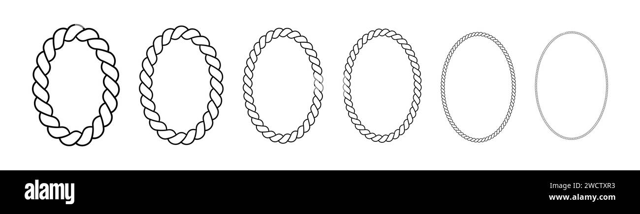 Oval frames made of rope. Ellipse borders made of braided cord. Vector ...