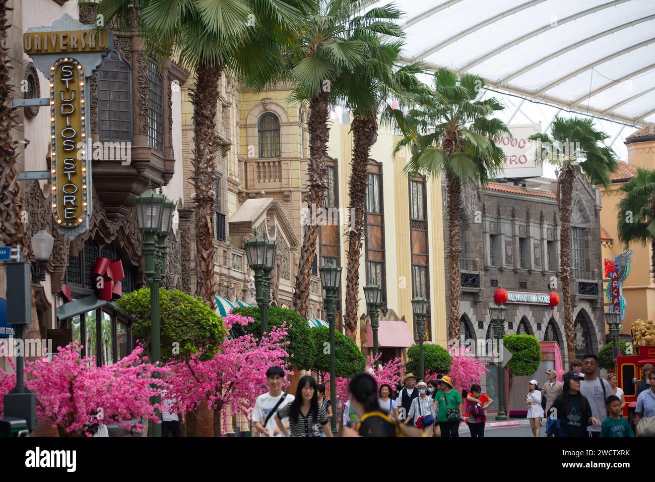 Tourists mainly of asian people are touring inside Universal Studios Singapore at Sentosa. 2024 ...