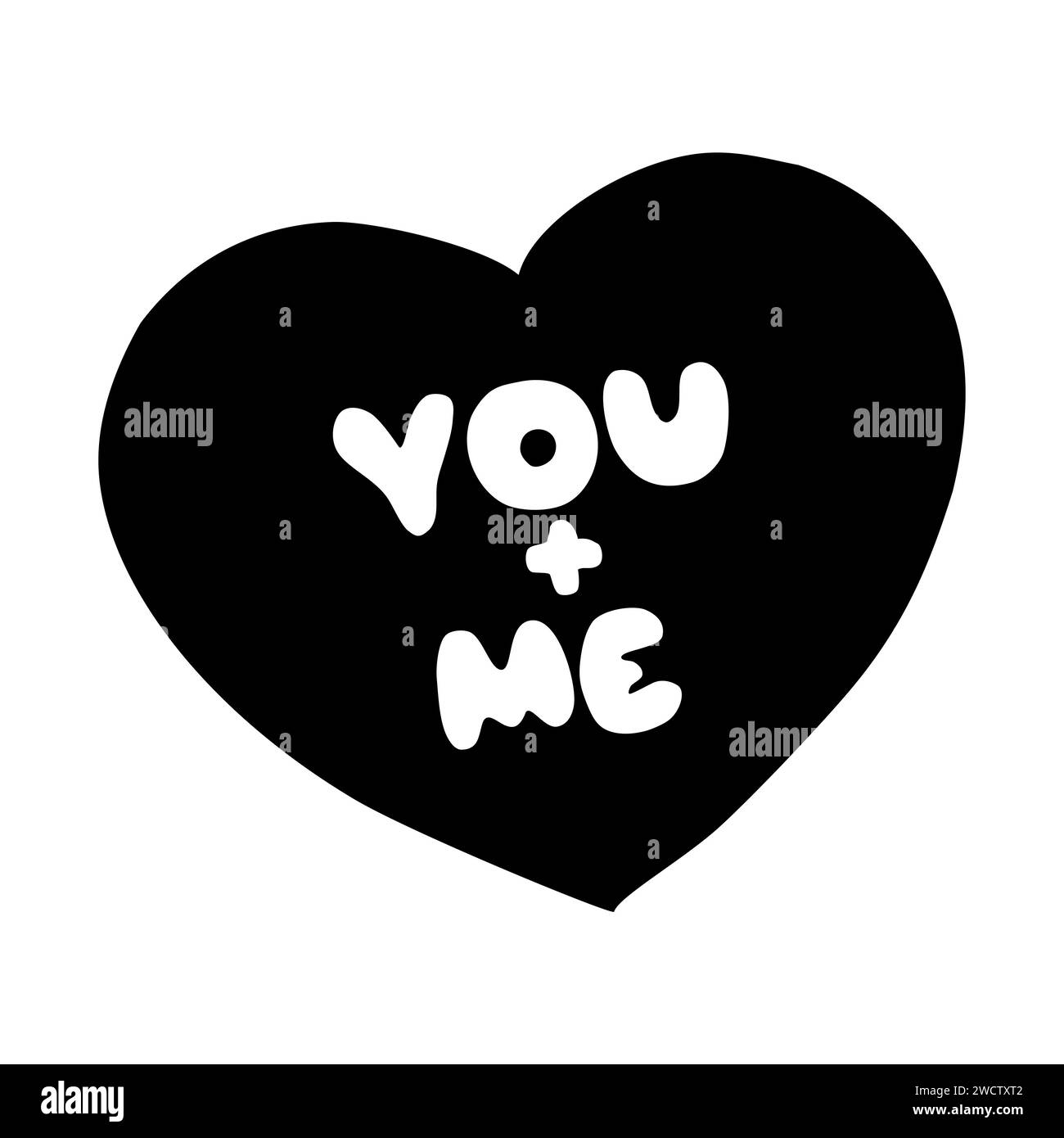 Heart hand drawn with line with words You plus Me. Graphic design ...