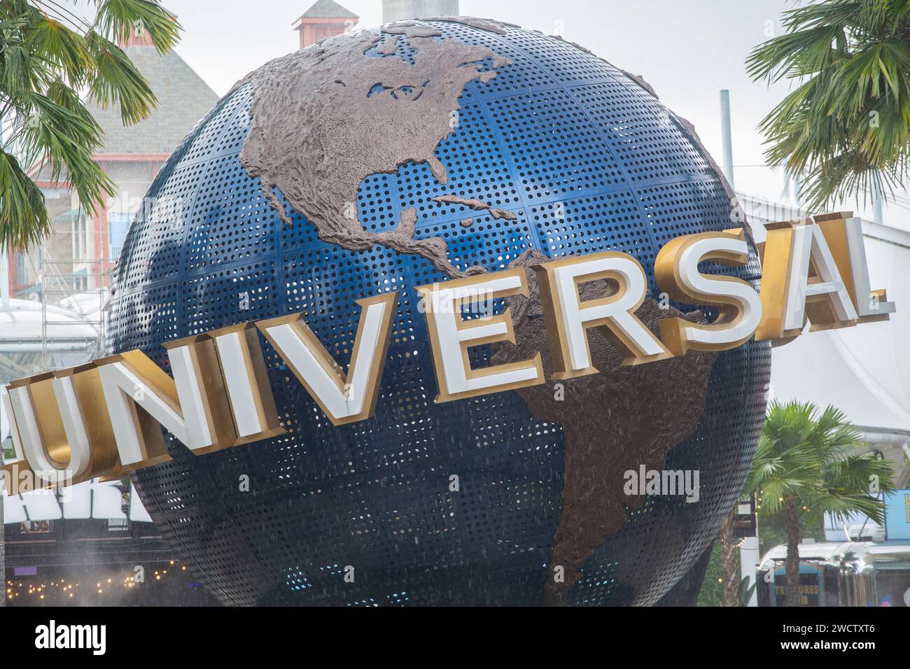 Close up view of Iconic world globe with the words Universal at ...