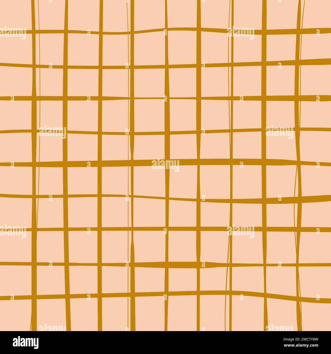 Hand drawn cute grid. doodle beige, brown, yellow, pale plaid pattern ...