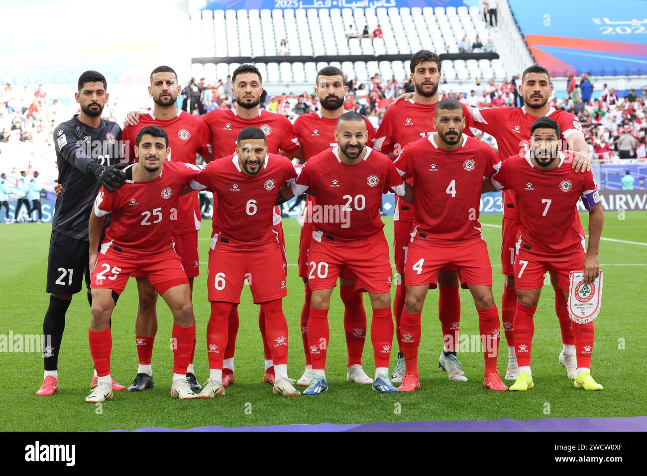 Doha, Qatar. 17th Jan, 2024. Starting players of Lebanon line up before ...
