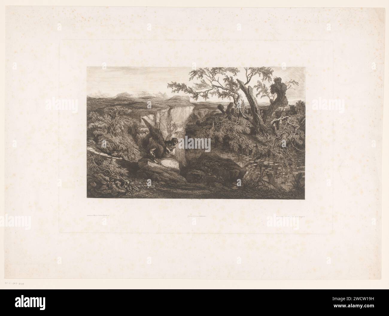 Landscape with fishing husband and boy, Charles André Malardot, 1827 ...