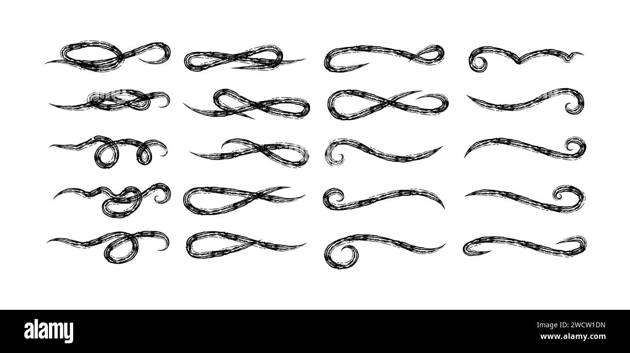 Set of crayon emphasis. strike through black charcoal lines. doodle ...