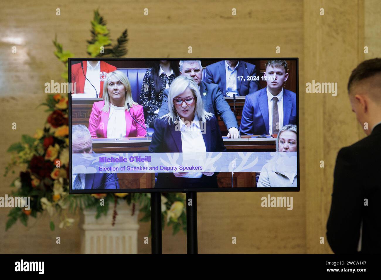 Sinn Fein Vice President Michele O'Neill speaking in the Northern ...