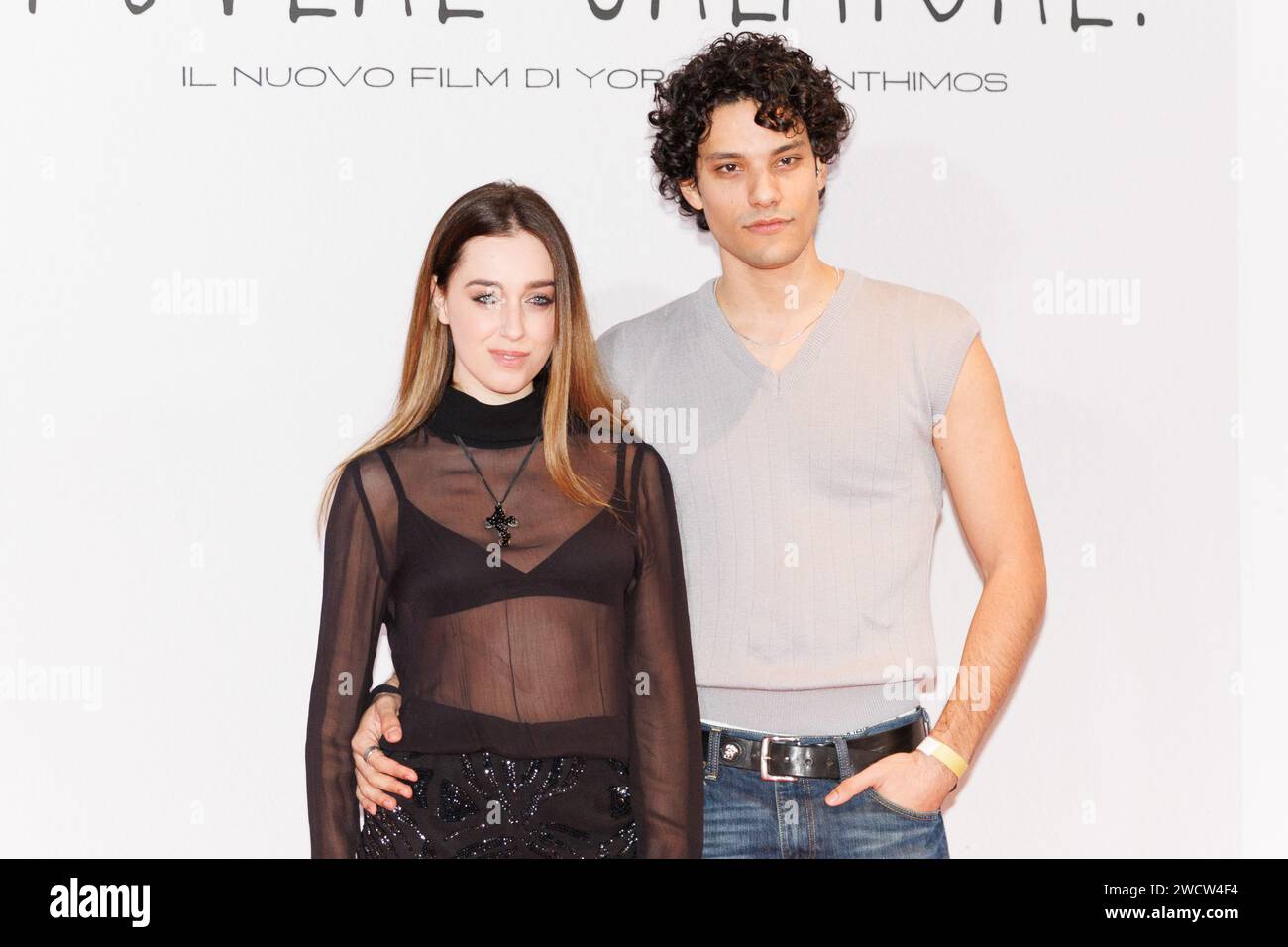 Italy. 16th Jan, 2024. Giulia Schiavo and Giorgio Belli during the photocall of the movie Povere ...