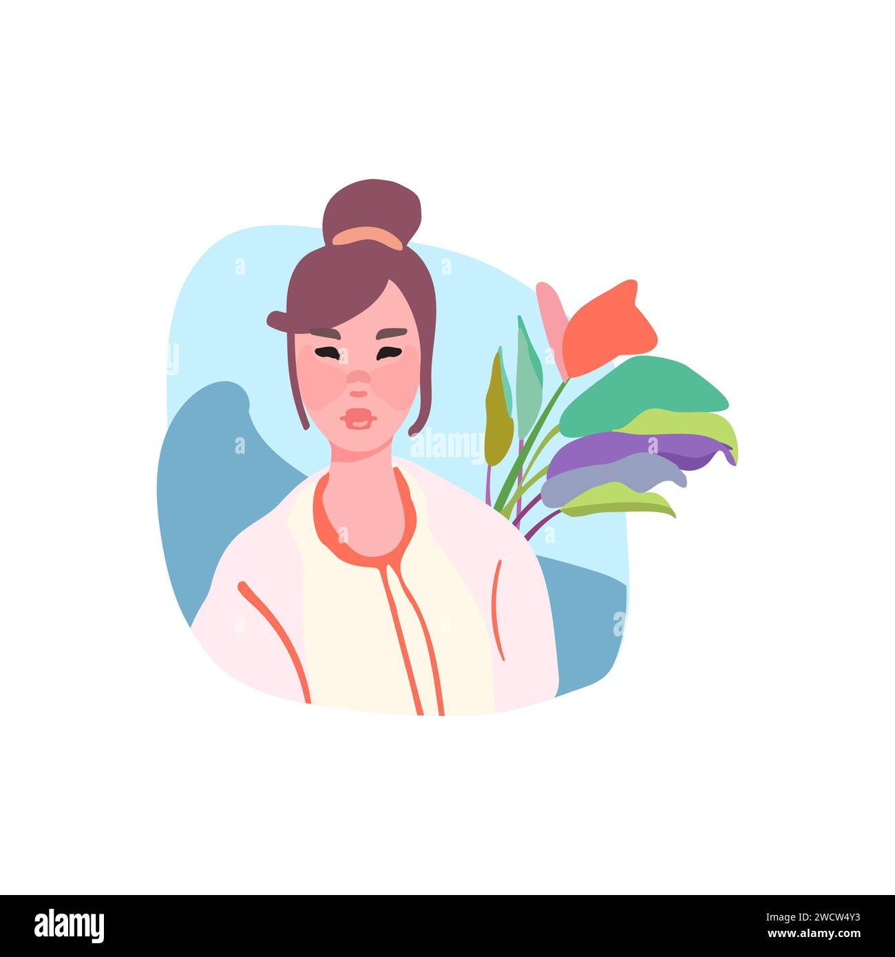 Round avatar realistic girl in traditional clothes. Woman in a white ...