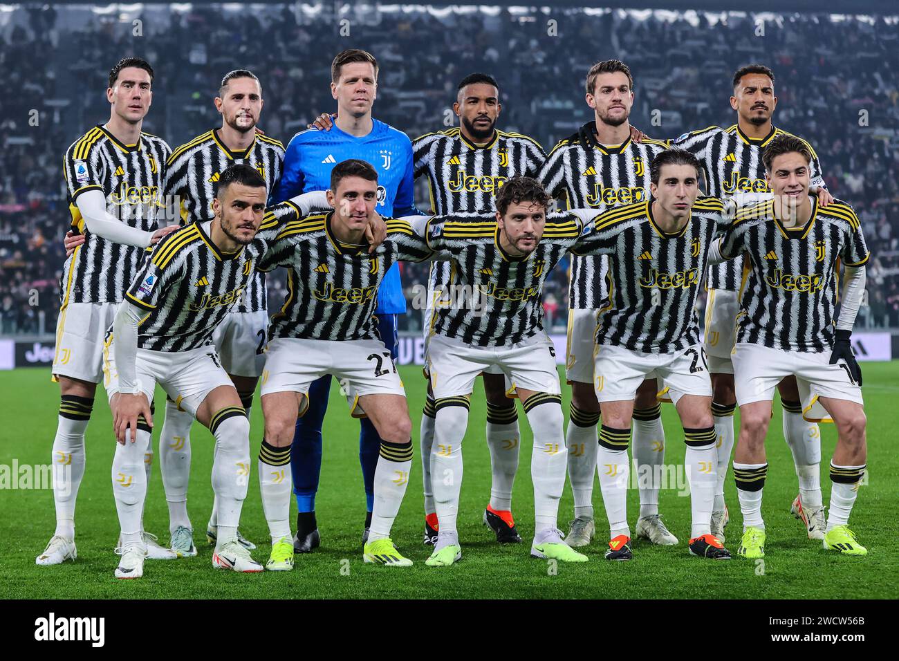 Turin, Italy. 16th Jan, 2024. Juventus FC team line up during Serie A ...